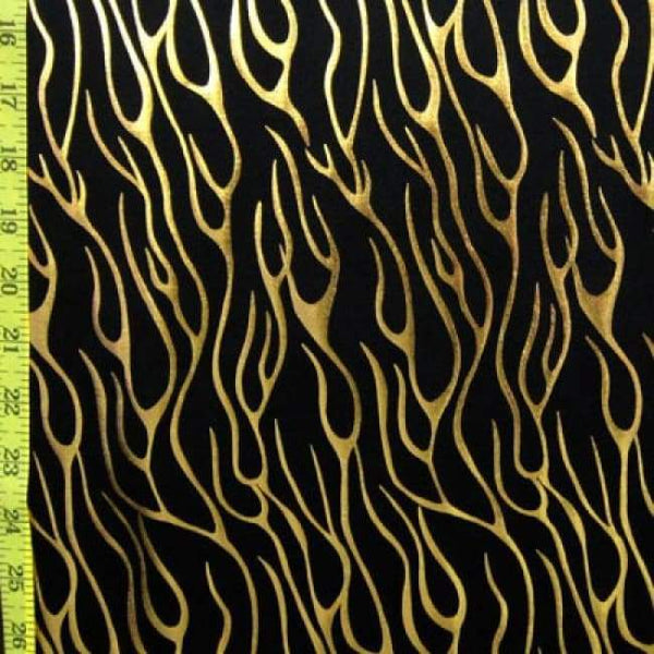 Flame Patterns Metallic Foil on Nylon Spandex Gold/Black | FeelFabrics ...