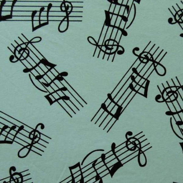 Music Notes Print on Nylon Spandex Black/Baby blue | FeelFabrics.com ...